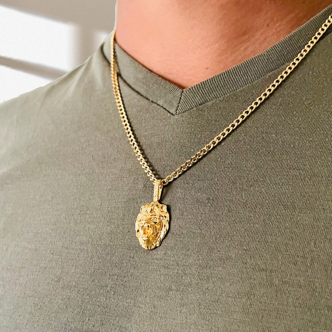 Gold Lion Necklace, Lion Head Chain, Gold Filled Lion Chain Necklace ...