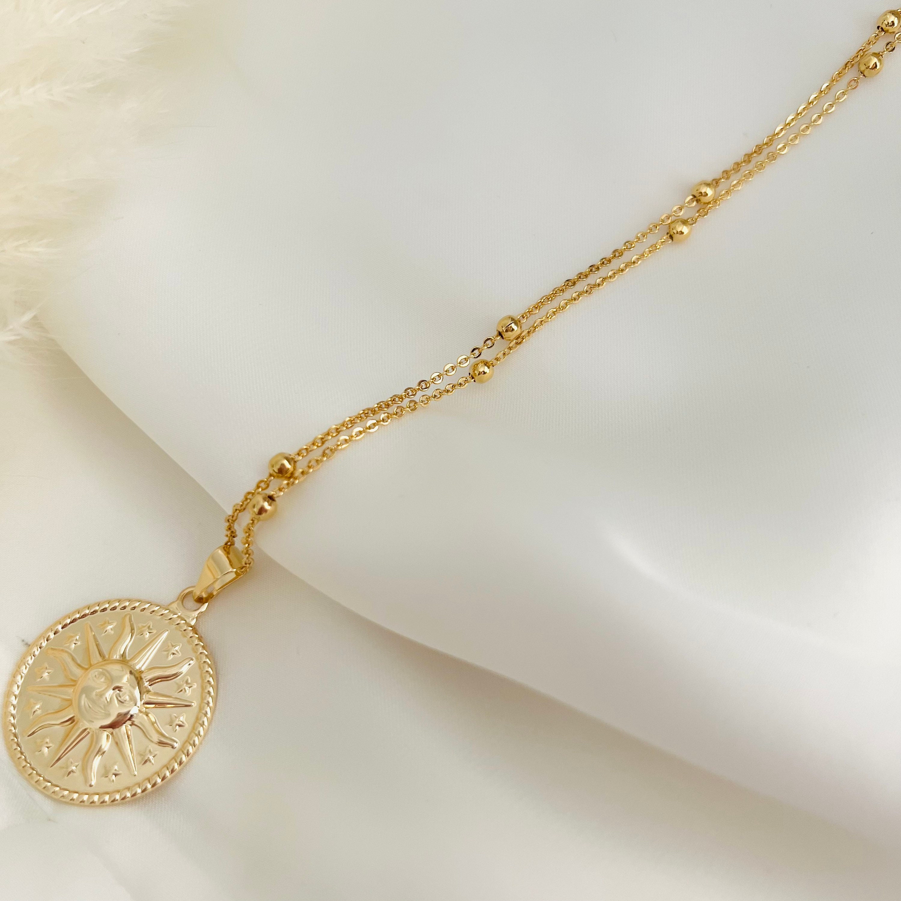 Sun Face Necklace 18k Gold Filled Sun Coin Necklace Gold Sun - Etsy
