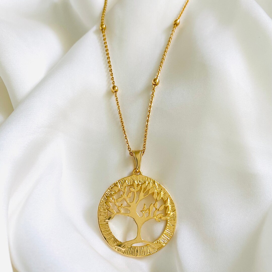 Tree of Life Coin Necklace, 18k Gold Filled Tree of Life Beaded ...