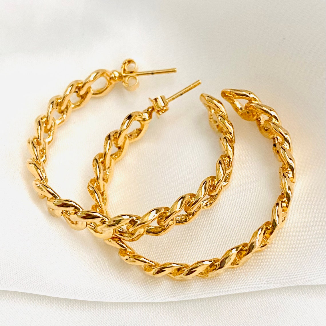 18k Gold Filled Curb Link Hoops Cuban Chain Hoops Gold Link - Etsy