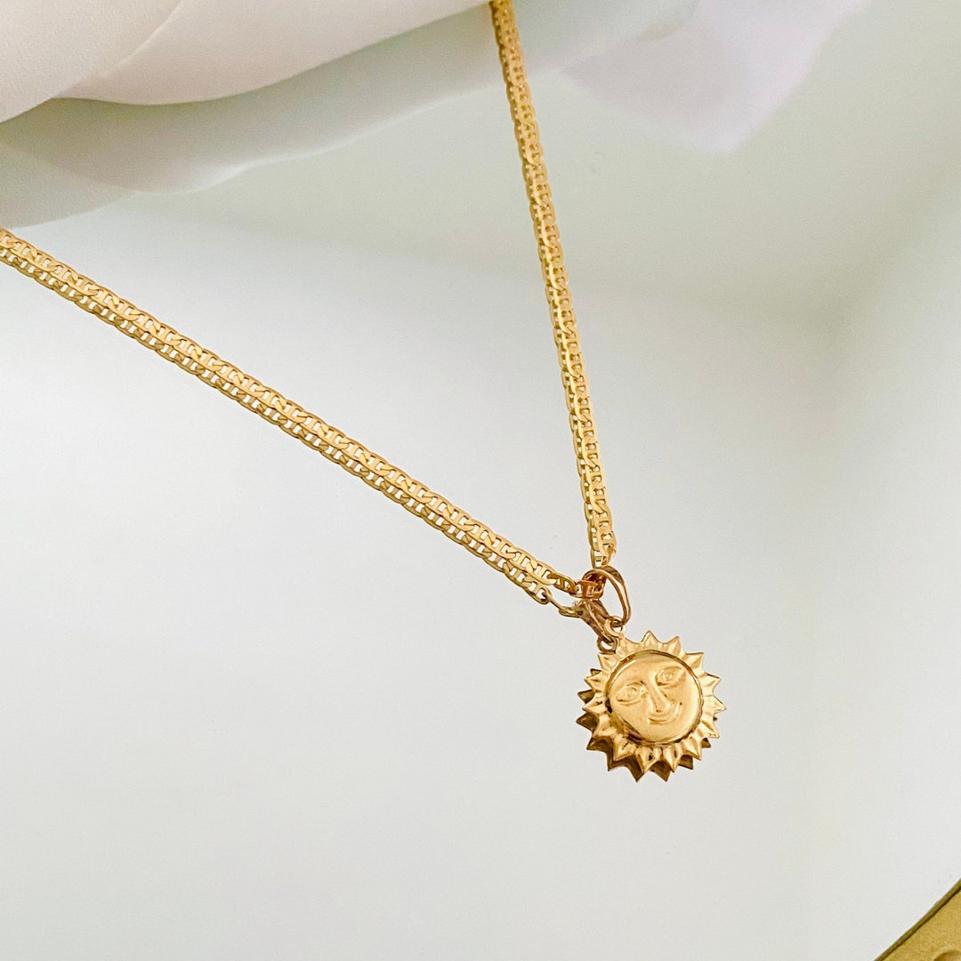 Sun Face Necklace, Dainty Sun Necklace, Smiling Sun Necklace, 18k Gold ...