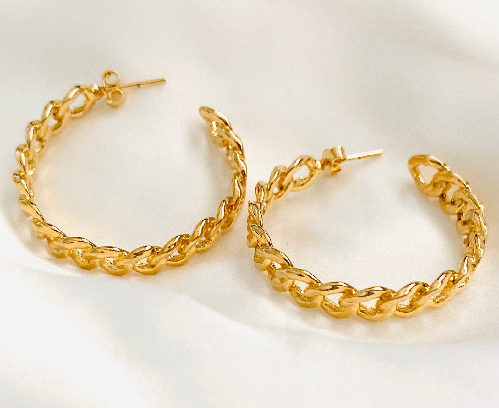 18k Gold Filled Curb Link Hoops, Cuban Chain Hoops, Gold Link Hoops ...