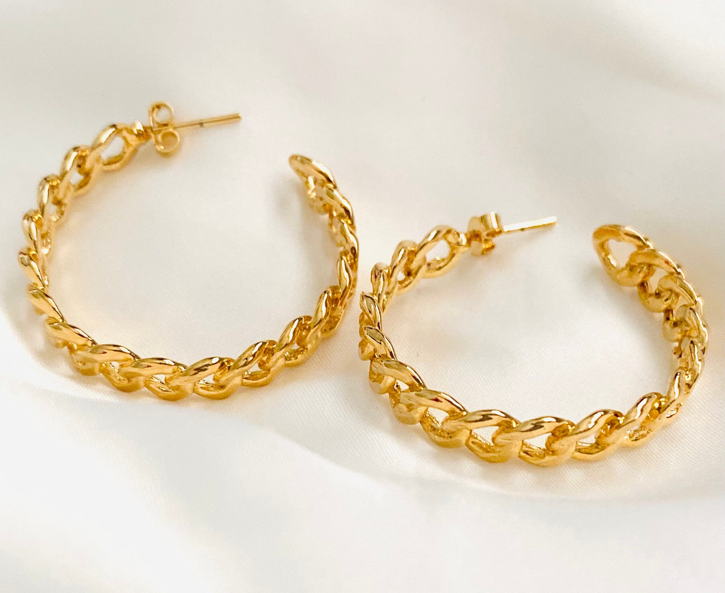18k Gold Filled Curb Link Hoops Cuban Chain Hoops Gold Link - Etsy