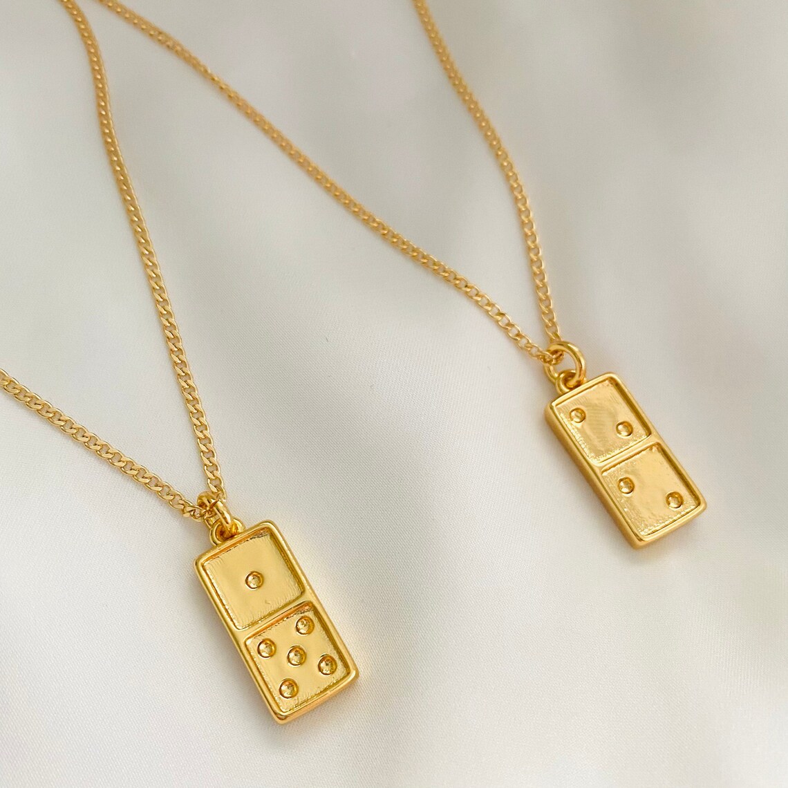 Domino Charm Necklace Domino Tile Necklace 18k Gold Filled | Etsy
