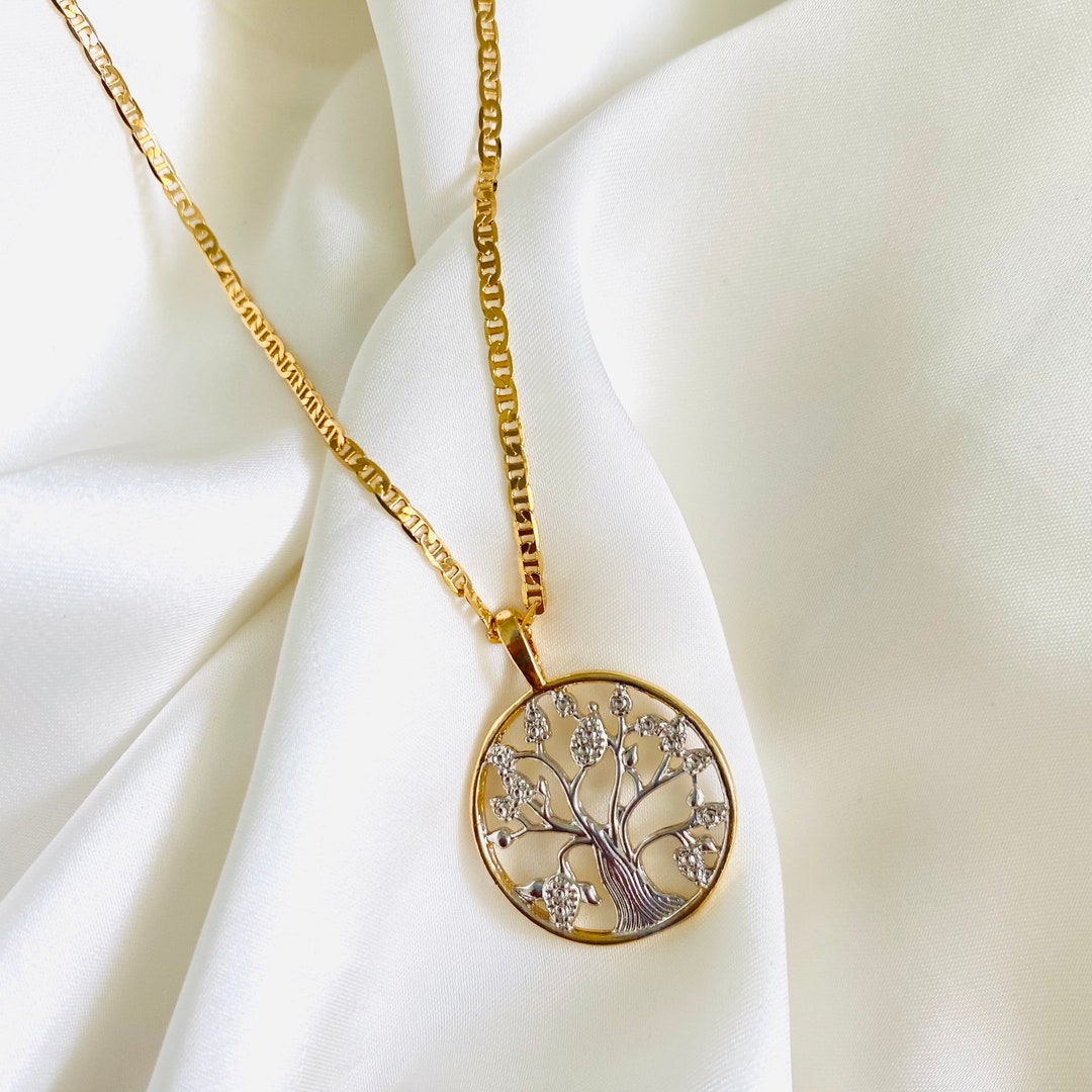 Tree of Life Necklace, 18k Gold Filled Two Toned Tree of Life Necklace ...