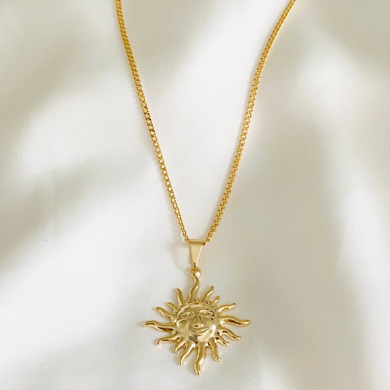 Sun Face Necklace, 18k Gold Filled Sun Necklace, Gold Sun Charm ...