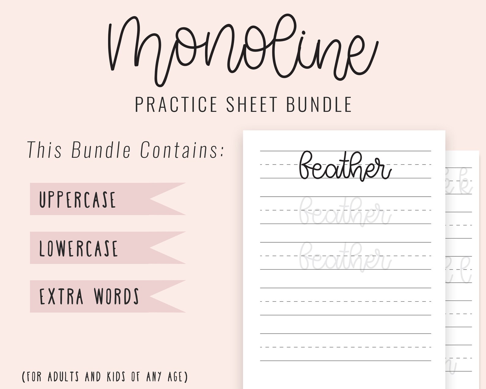 40 Pages Monoline Hand Lettering Printable Worksheet 40 | Etsy
