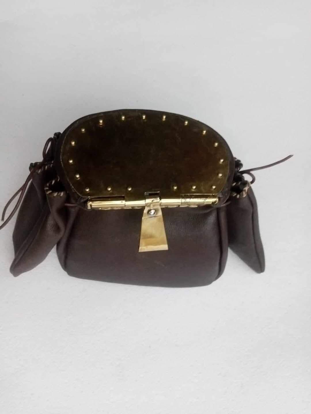 Leather Medieval Renaissance Pouch With Brass Hinged Lid - Hawking ...