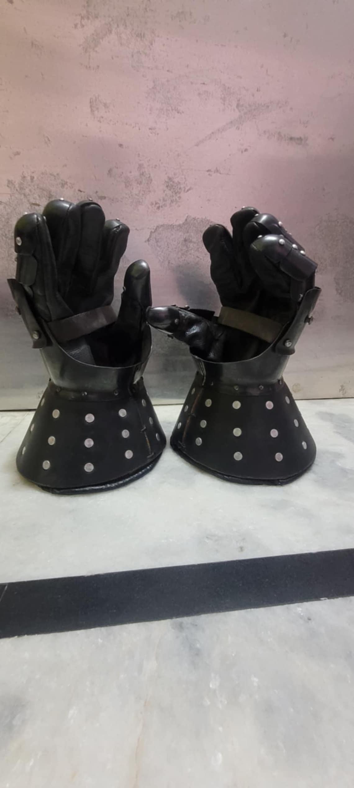 Custom Spring Steel and Leather Gloves Gauntlet - 18 Gauge Tempered ...