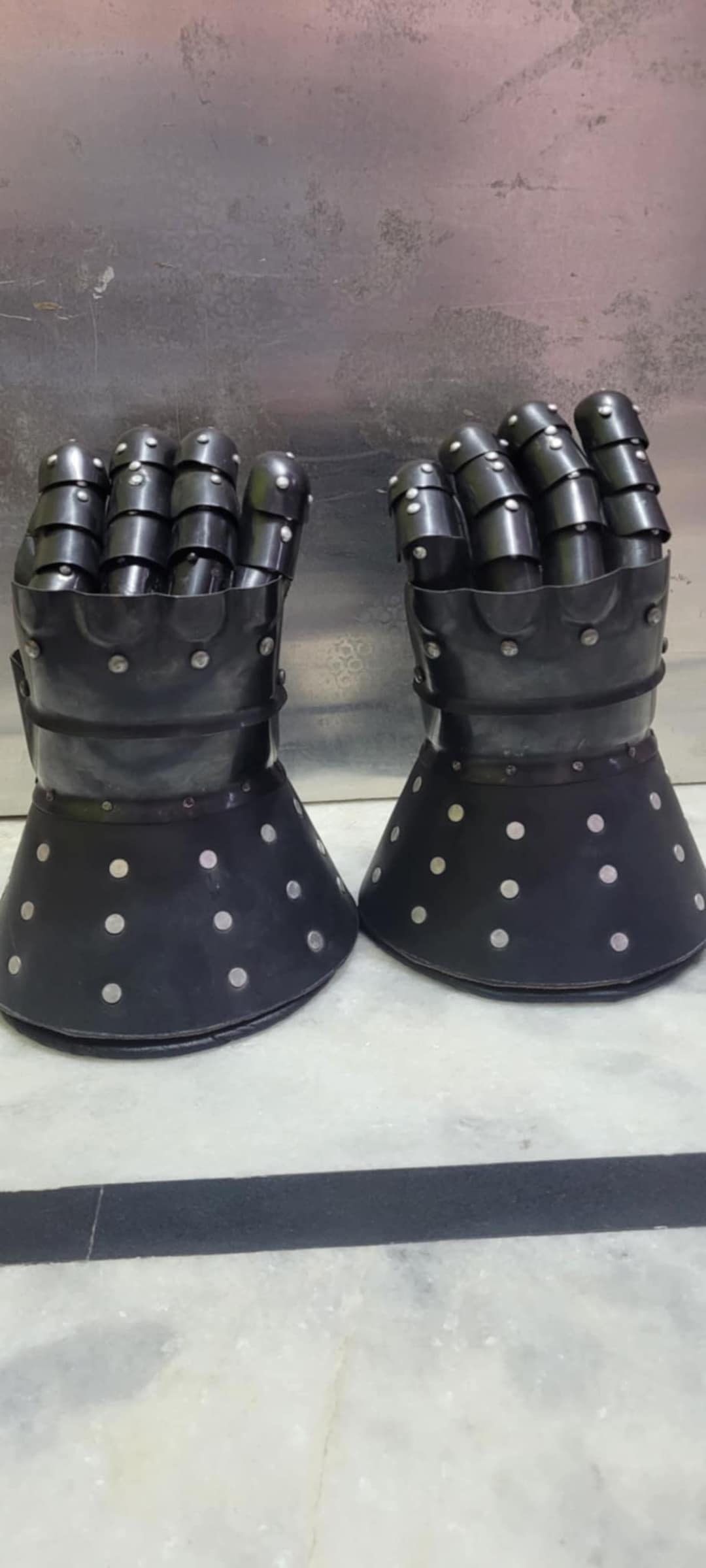 Custom Spring Steel and Leather Gloves Gauntlet - 18 Gauge Tempered ...