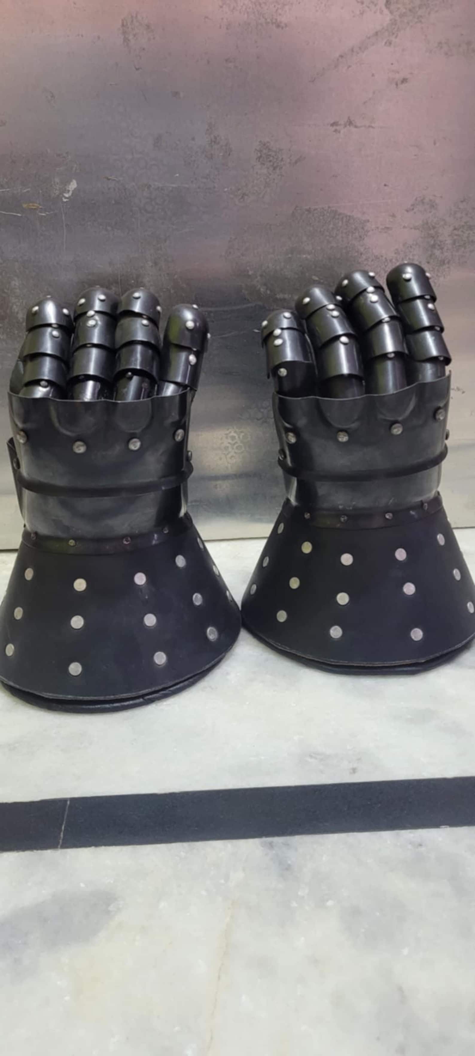 Custom Spring Steel and Leather Gloves Gauntlet - 18 Gauge Tempered ...