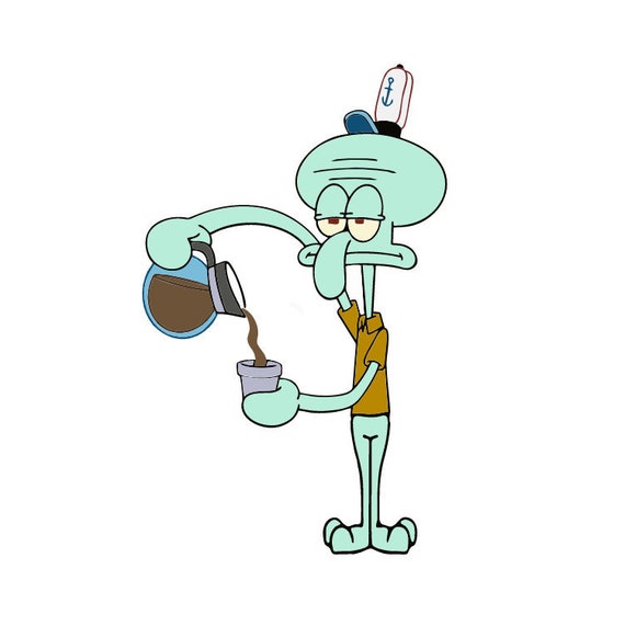 SVG file Full Color Squidward pouring cup of Coffee Spongebob | Etsy