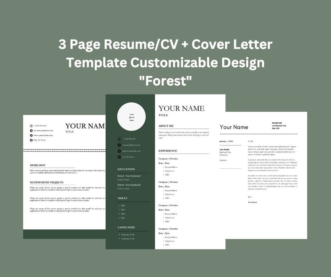 3-page Resume CV Template Customizable Design "forest" - Etsy