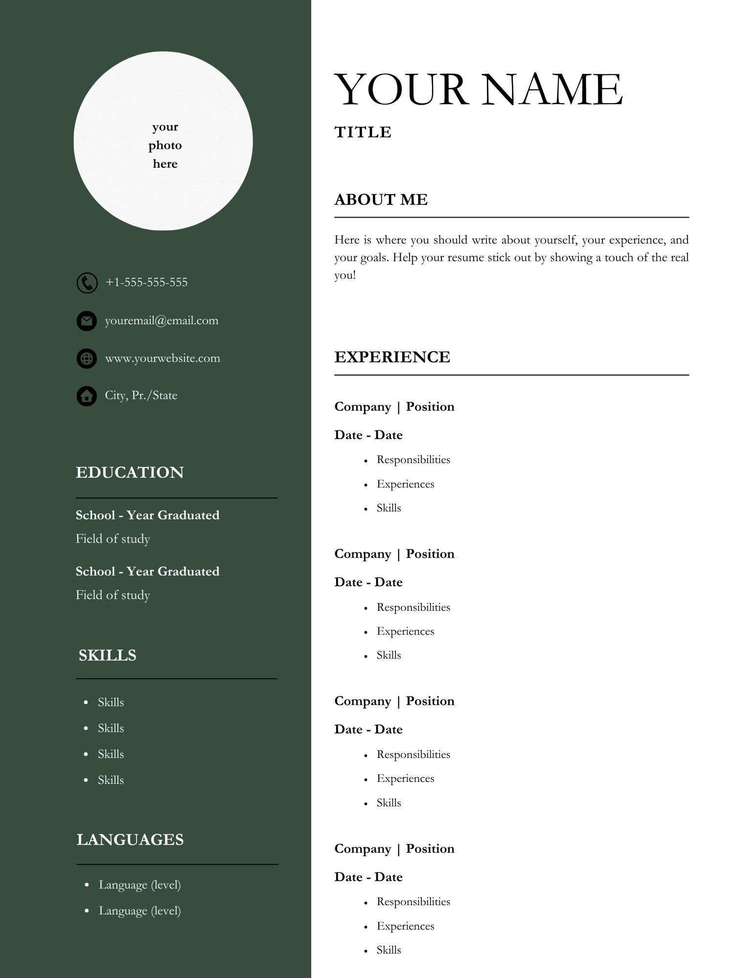 3-page Resume CV Template Customizable Design "forest" - Etsy