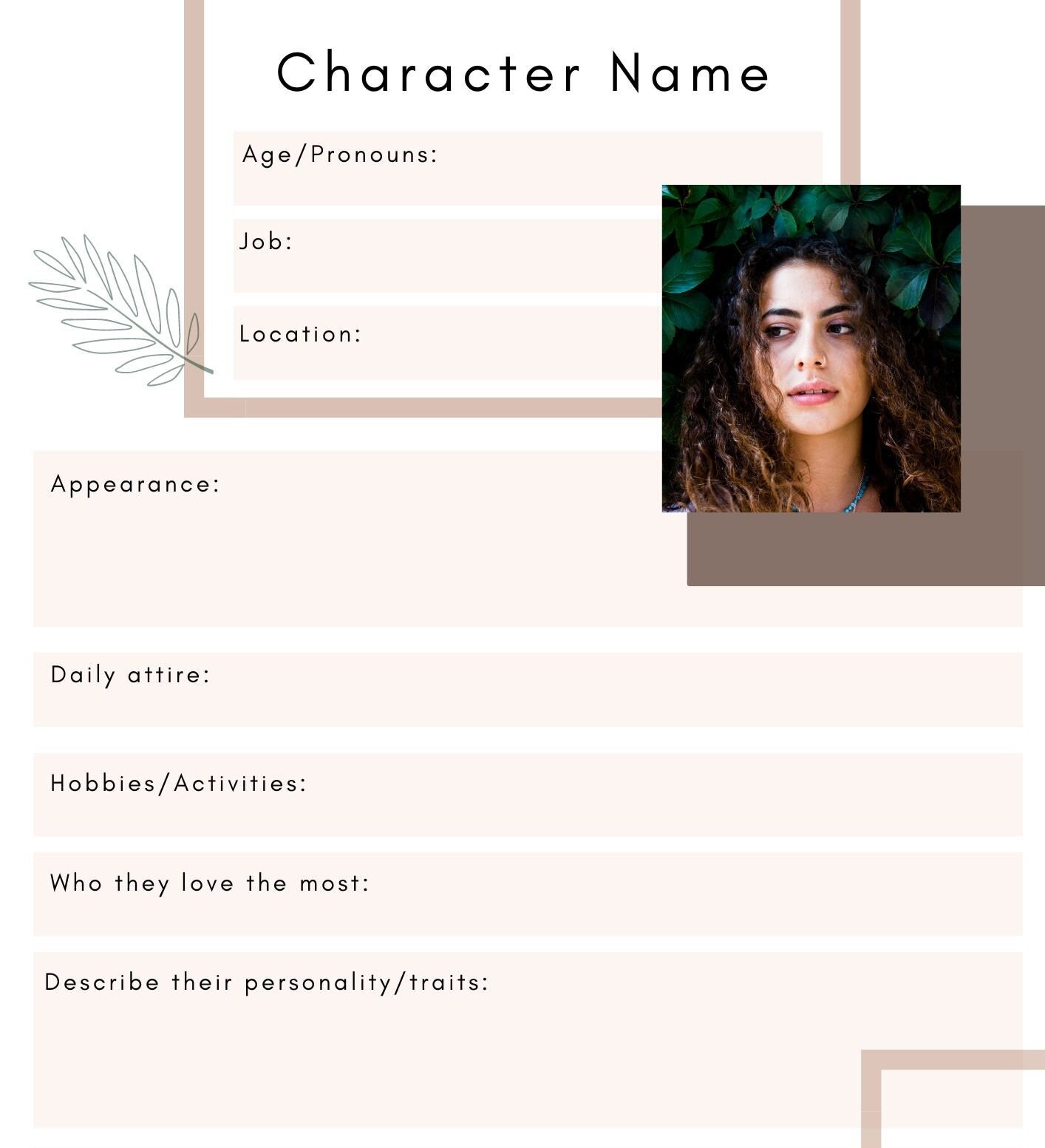 4 Page Character Sketch Template for Writers - Natural Beige - Etsy