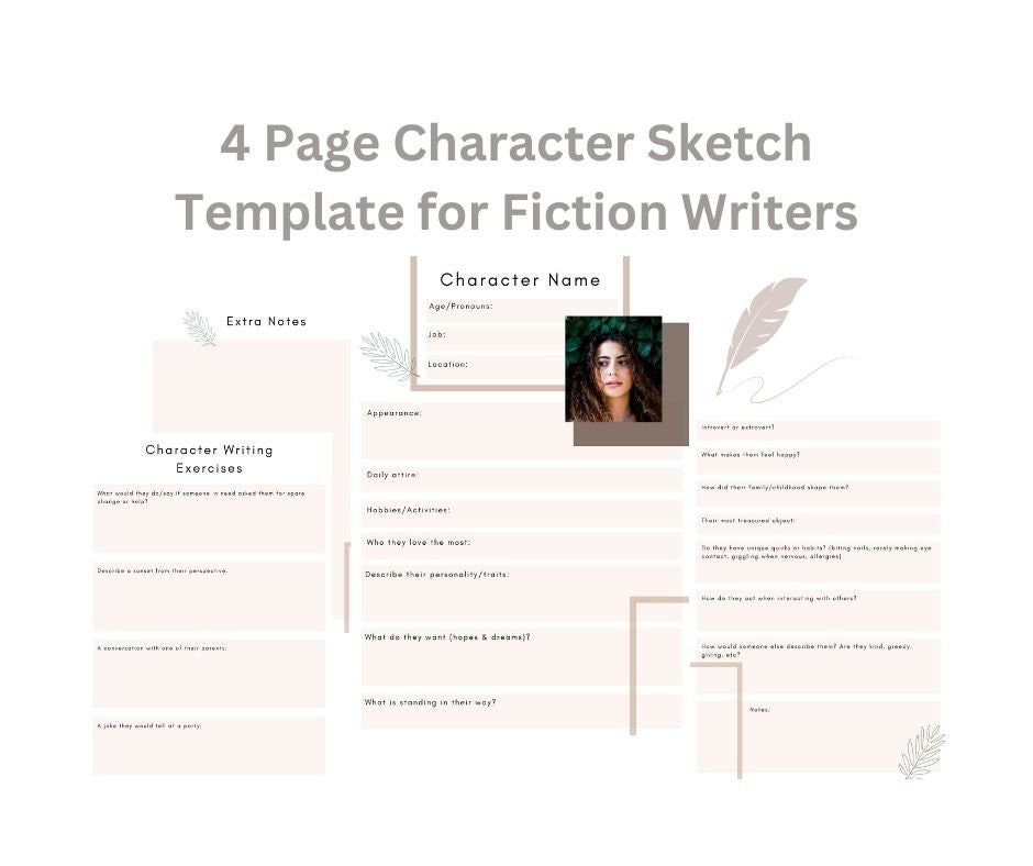 4 Page Character Sketch Template for Writers - Natural Beige - Etsy