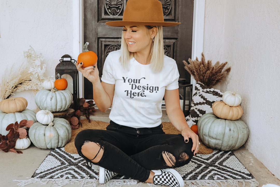 Bella Canvas 3001 Mockup Bella Canvas White Halloween Mockup Autumn ...