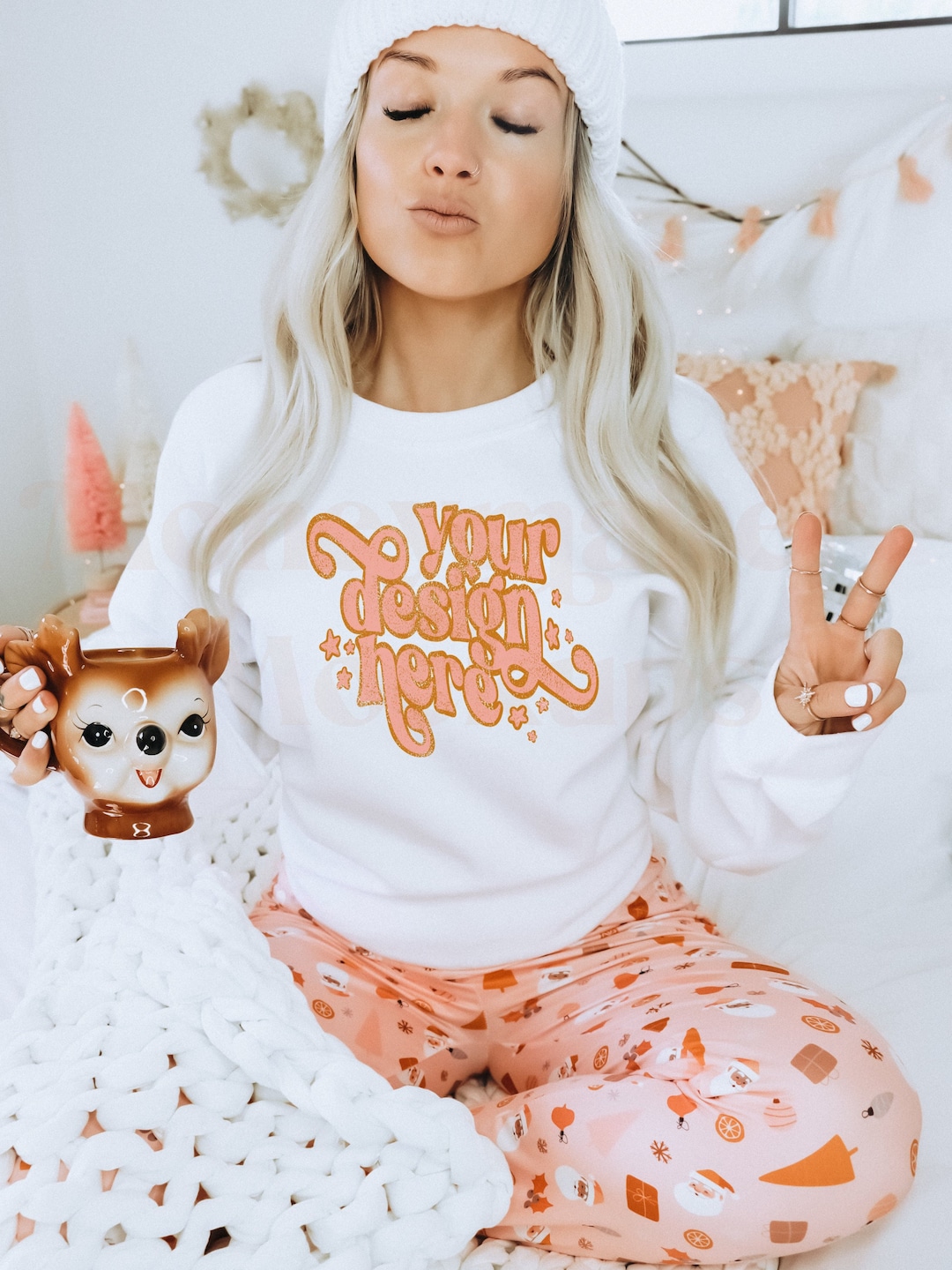 Christmas Mockup | White Gildan 18000 Mockup | Holiday Sweatshirt ...