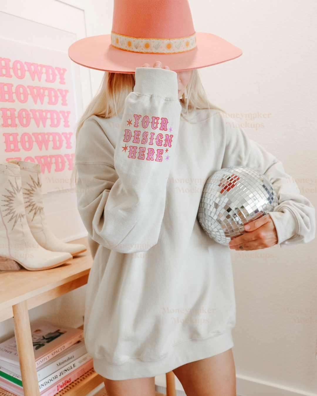 Western Mockup | Cowgirl Mock-up | Gildan 18000 Sand Mockup | Oversized ...