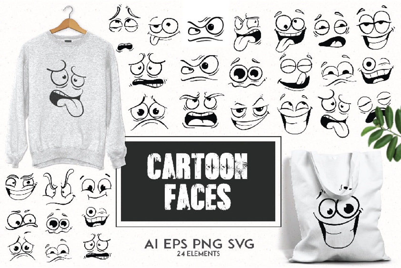Emoji Faces Clipart, Cartoon Expressions SVG PNG EPS (cut Files) - Etsy