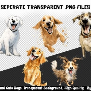 Funny and Cute Dog Clipart Bundle, Dogs PNG, Watercolor Puppy Graphics ...