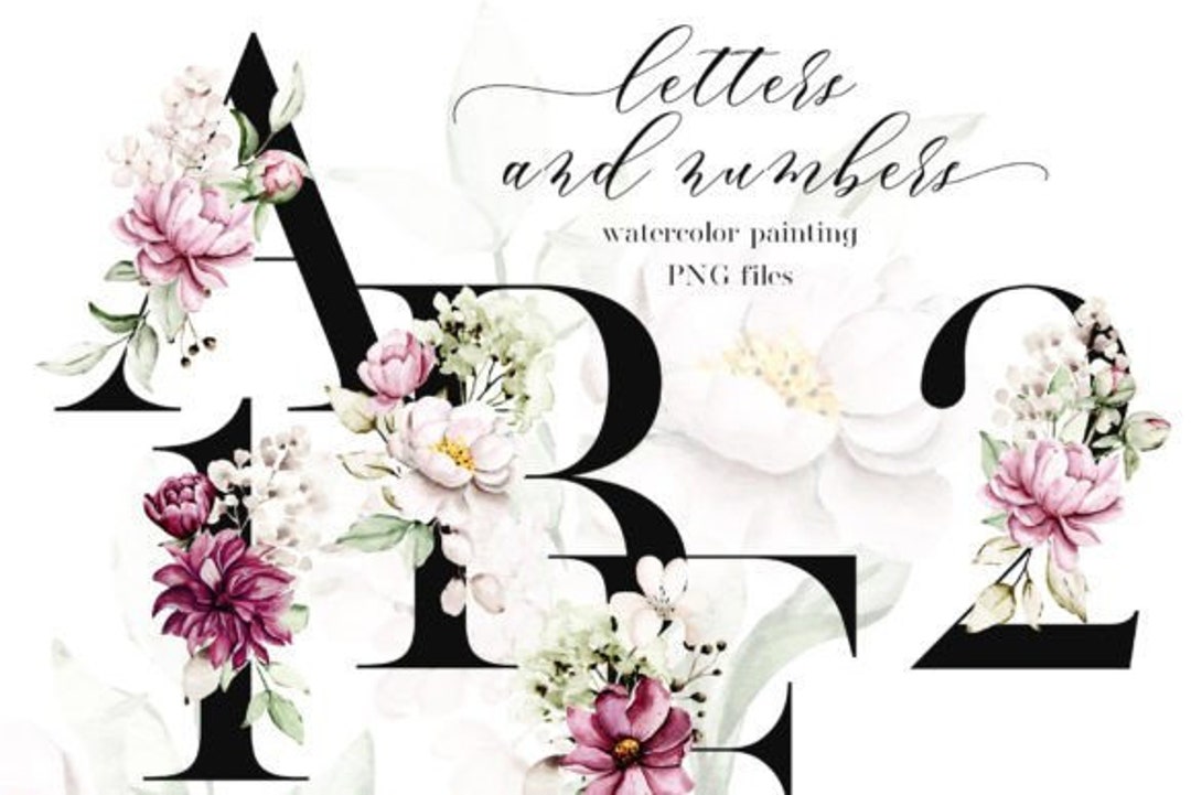 Watercolor Floral Alphabet Clipart, Monogram Initials PNG, Boho Letters ...