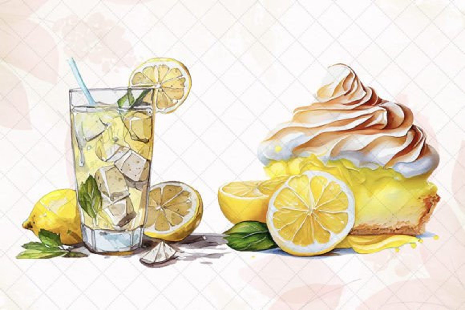 Lemons Watercolor Clipart Bundle PNG Images of Refreshing Summer Lemon ...