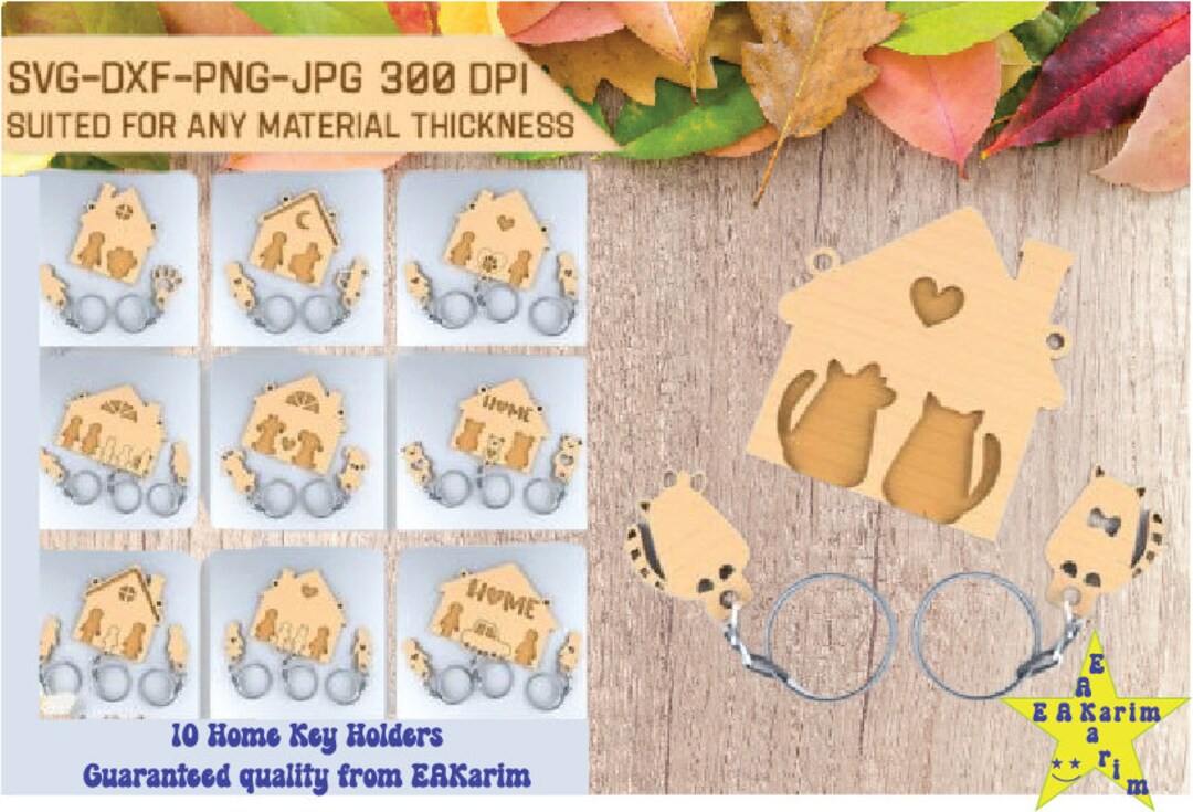 3D Home Key Holders Laser Cut Bundle, Hanging House Keyichain Key ...