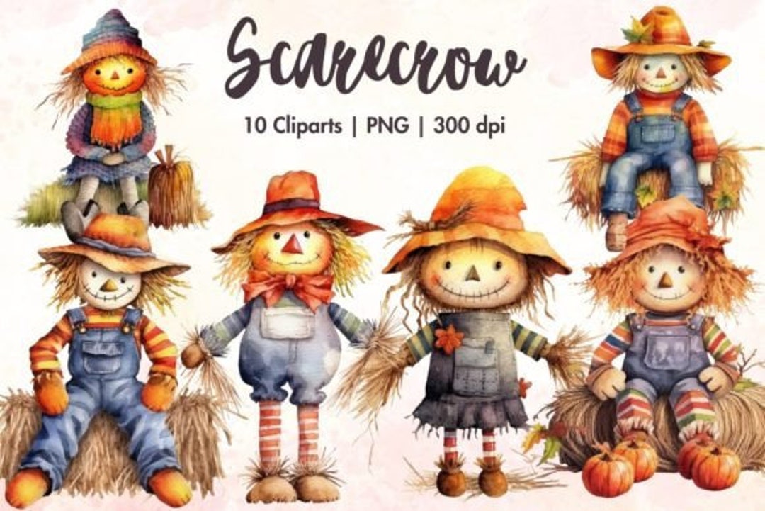 Watercolor Scarecrows Clipart Bundle - PNG Format With Transparent ...