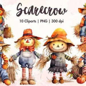 Watercolor Scarecrows Clipart Bundle - PNG Format With Transparent ...