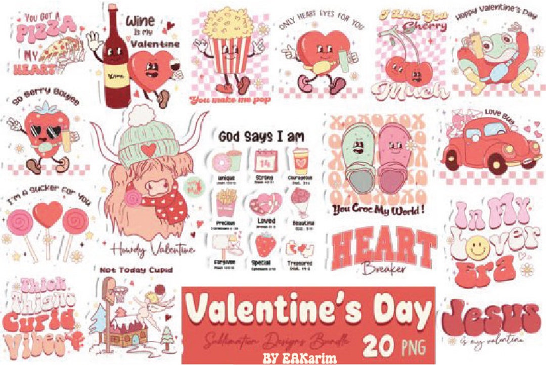 Retro Valentine Day Clipart Bundle, Valentine Day Clipart, Retro ...