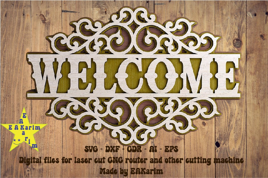 3D Welcome Laser Cut Multilayer, Welcome Sign Wall Art CDR File ...