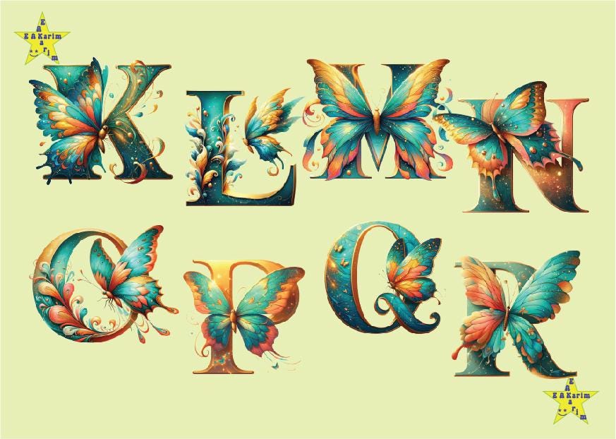 WATERCOLOR Butterfly Alphabet, Butterfly Letters PNG, Butterfly ...