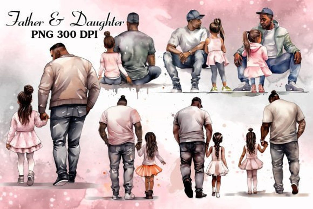 Father’s Day Watercolor Clipart, Black Dad and Daughter Watercolor ...
