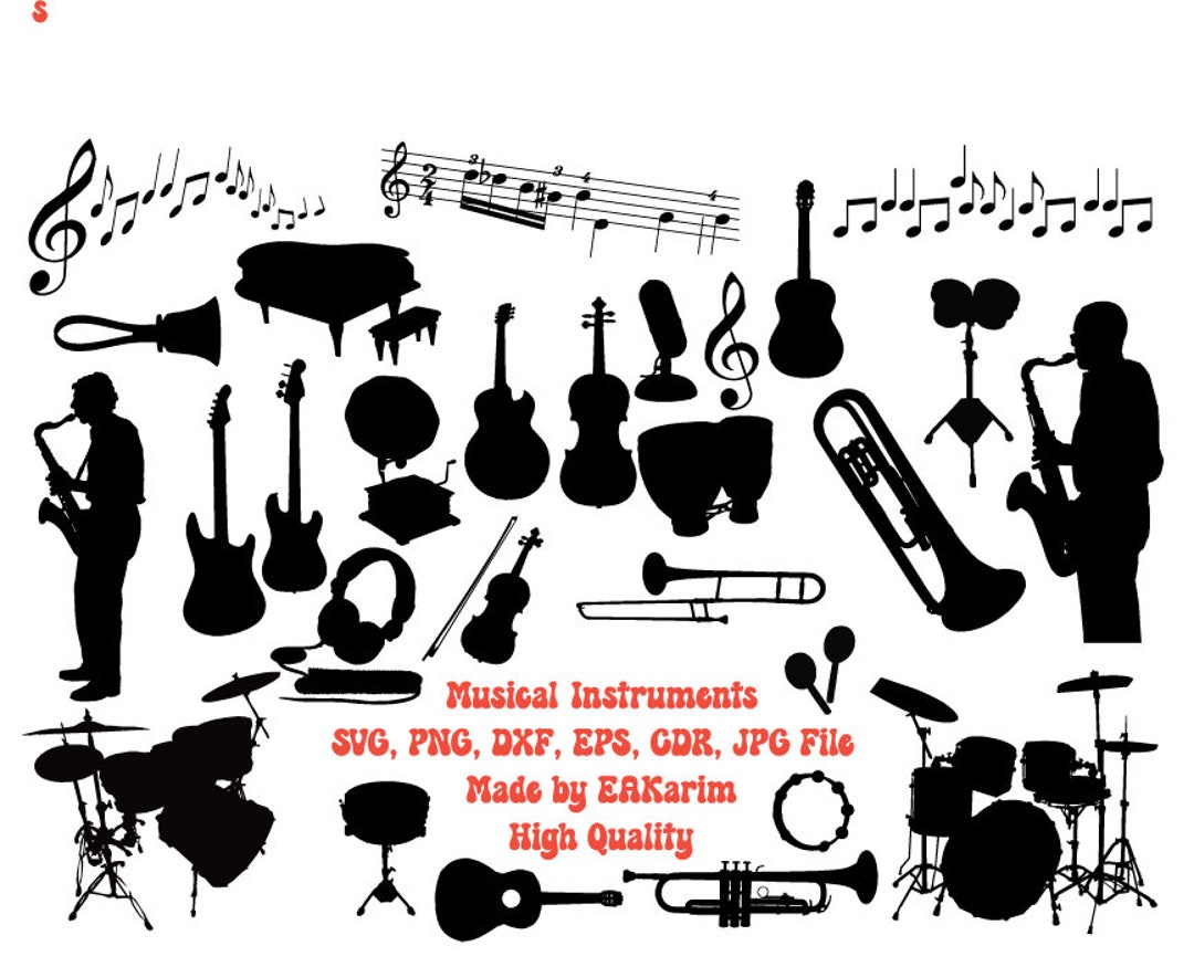 Musical Instruments Svg, Singer Clipart Set, Orchestra Clip Art Bundle ...
