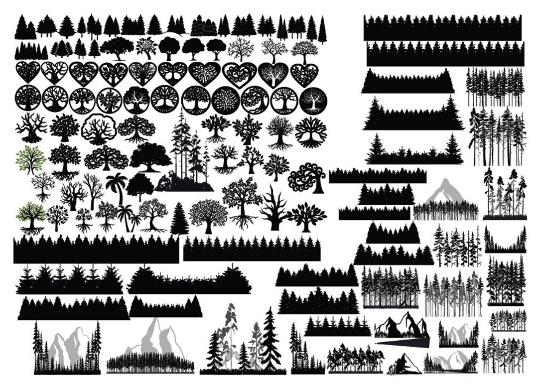 125 SILUETA DE ÁRBOL svg, ÁRBOL de la vida, paquete de árboles, pino ...