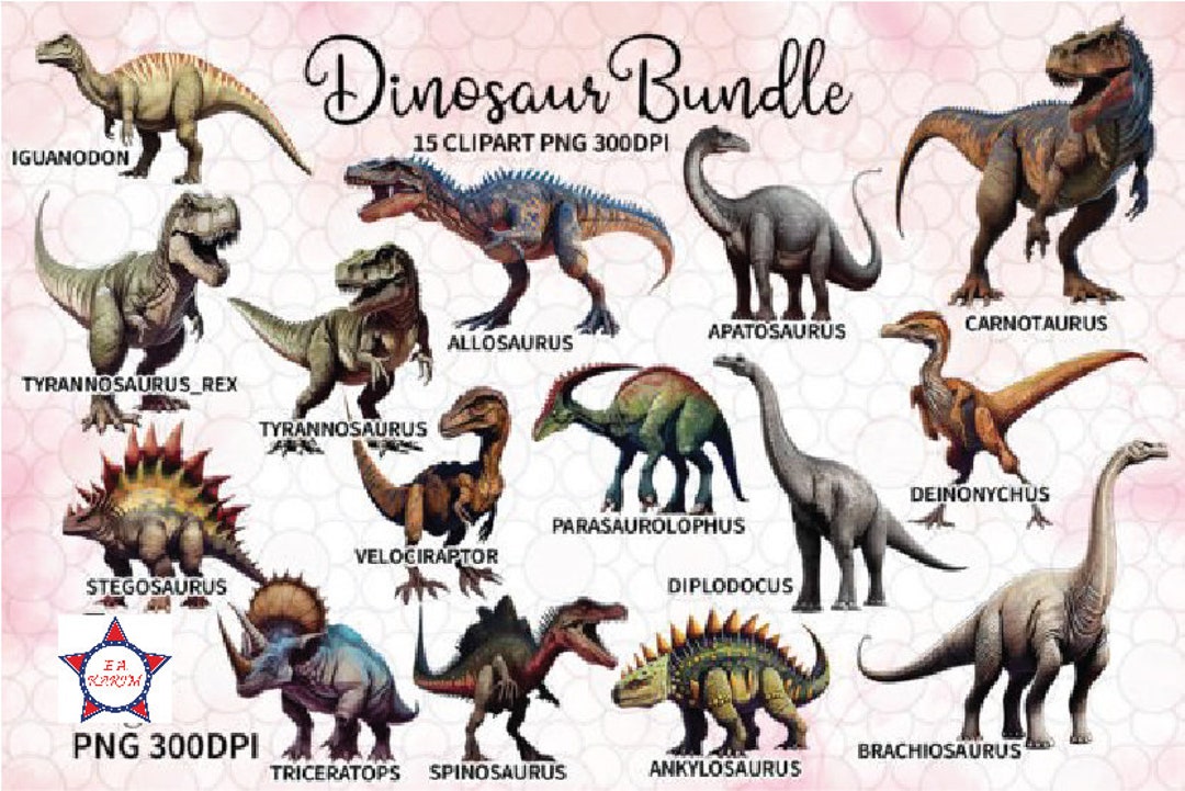 Dinosaurs Watercolor Clipart Bundle Fantasy Magical T-rex Dinosaurs ...