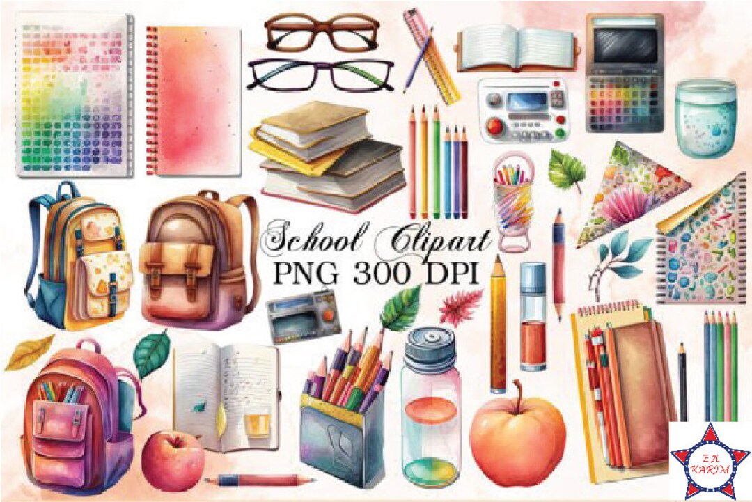 Watercolor School Clipart - Back to School Download - Instant Download ...