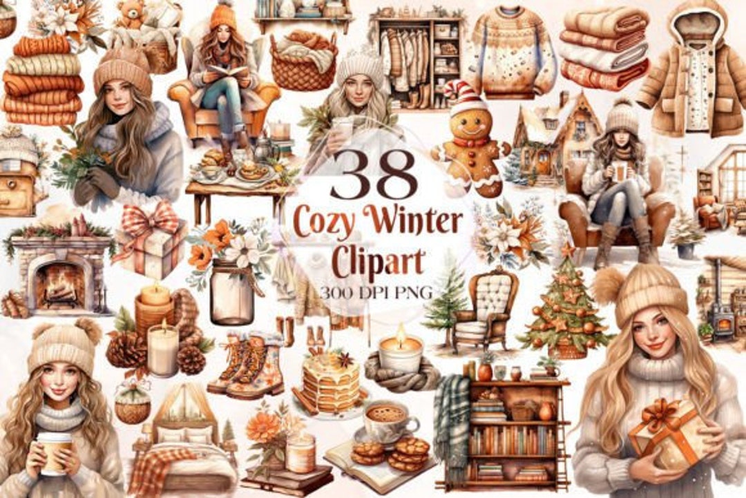 Cozy Winter Clipart Bundle Cozy Winter PNG Clipart Watercolor Winter ...