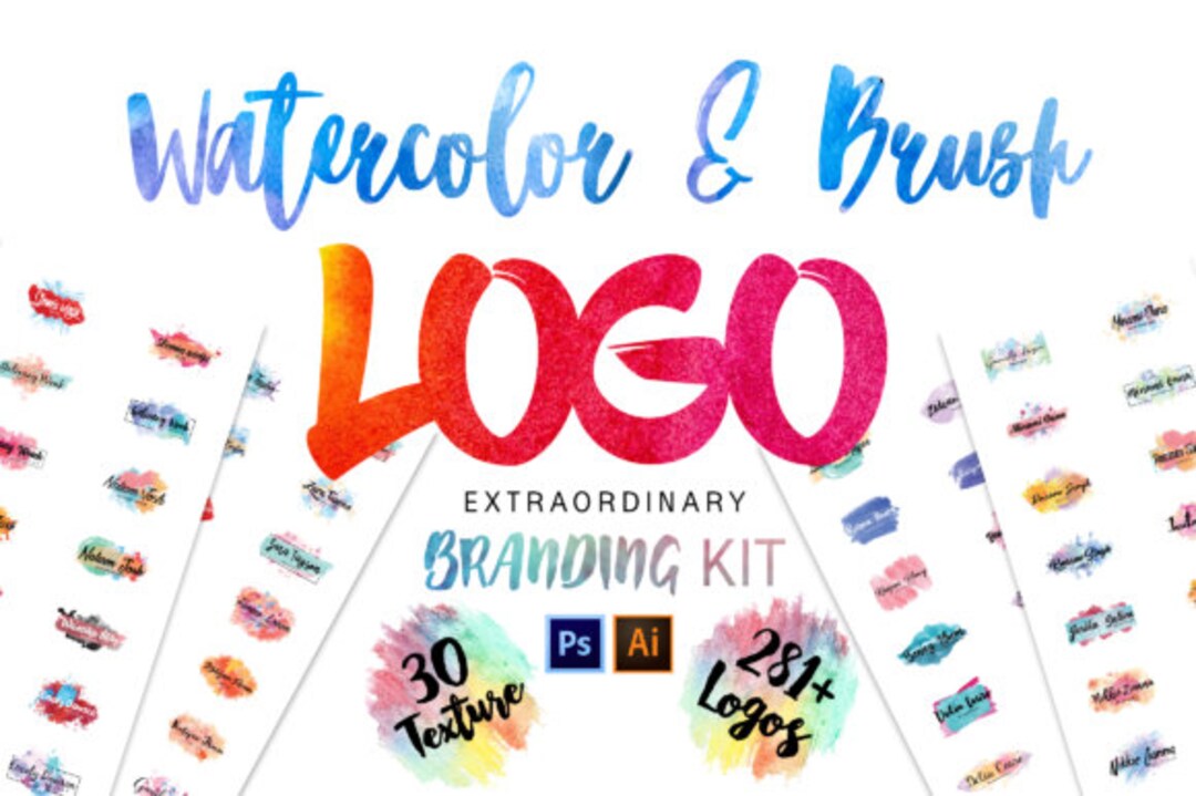 Watercolor & Brush Logo, Logo Png, Branding, Paint Brush, Branding Kit ...