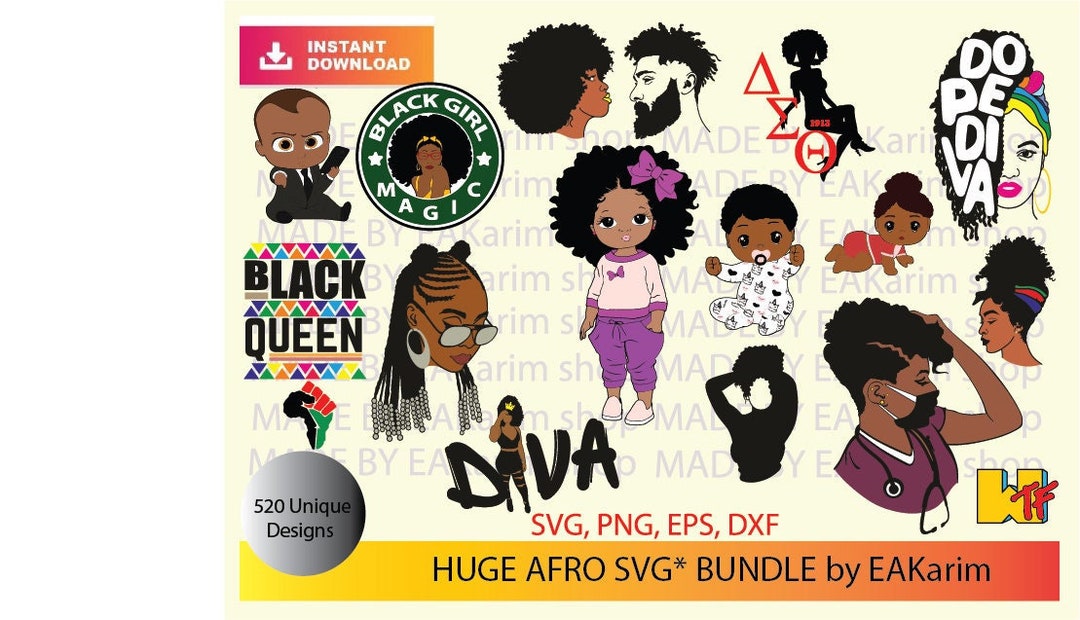 528 AFRO SVG BUNDLE, Png, Afro Woman, African American Svg, Black Girl ...