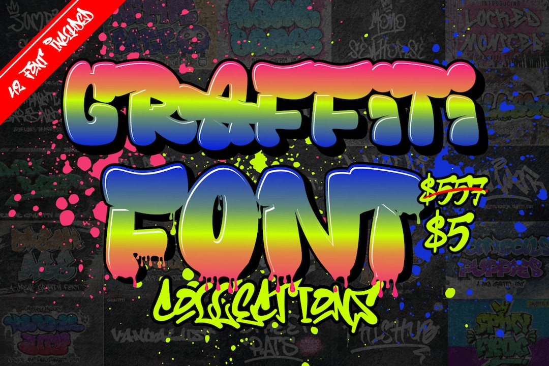 40 GRAFFITI Font Bundle, Graffiti Font, Graffiti Designs, POD Designs, Font Bundle, Font ...