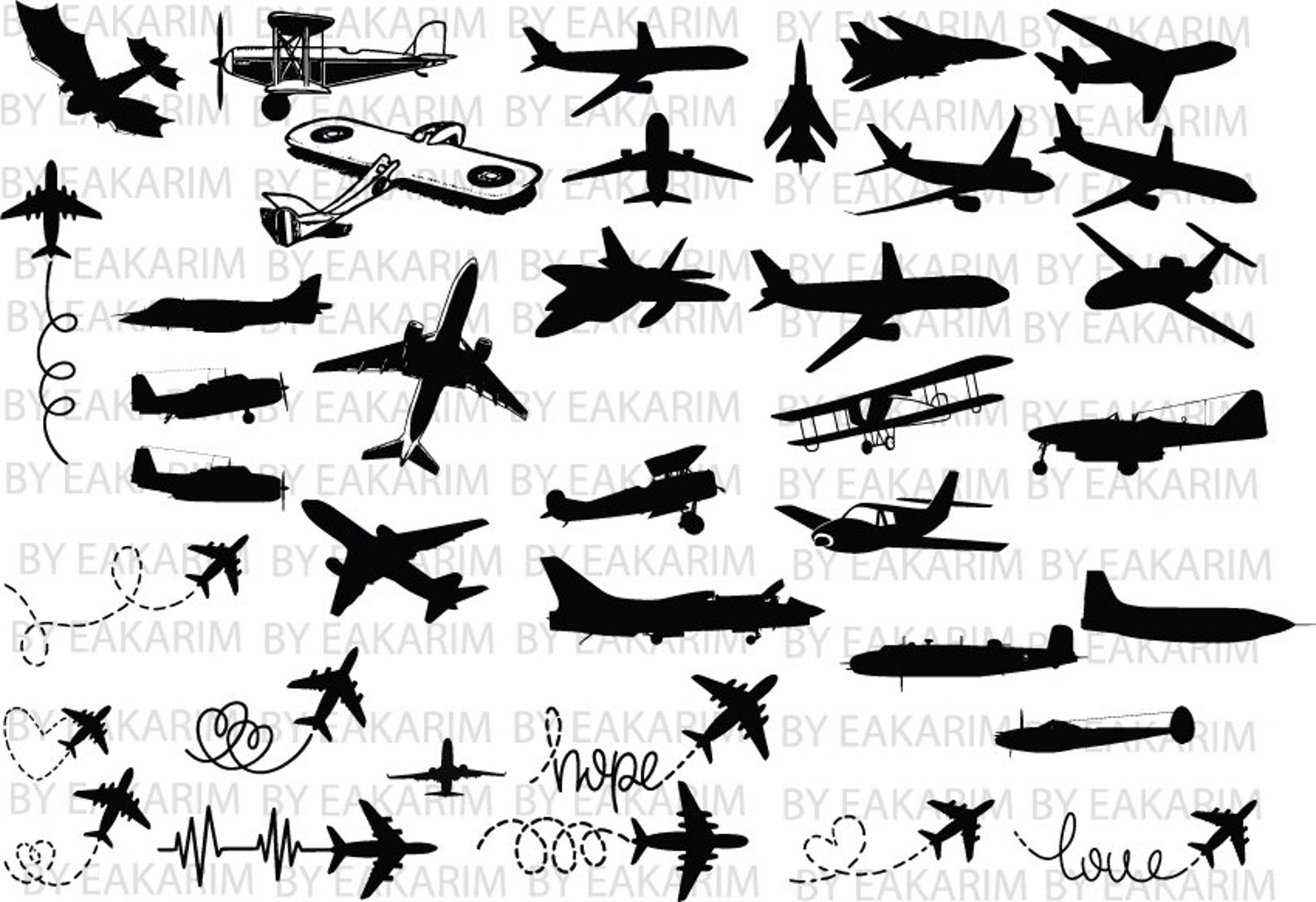 123 AIRPLANES SVG Silhouette Pack Digital Download - Etsy
