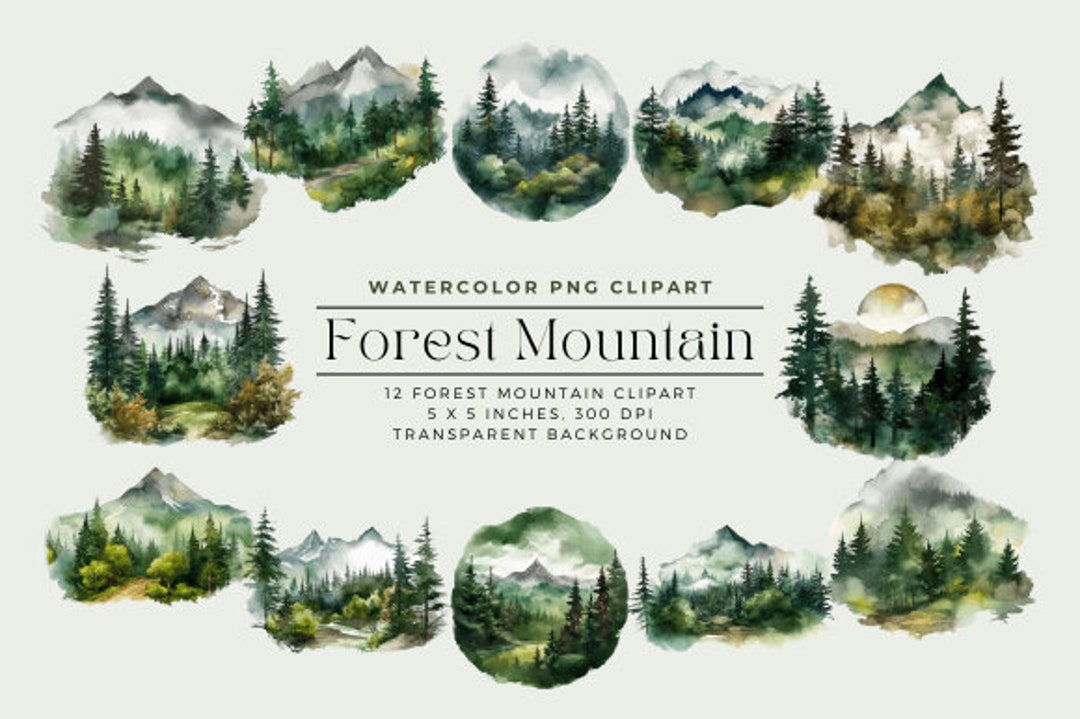Forest Mountain Sublimation, BUNDLE PNG Files Download Watercolor ...