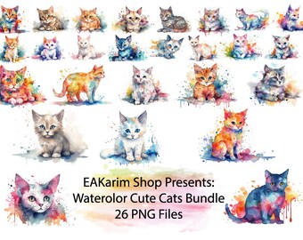 25 Cat Watercolor Clipart Digital Download Cat Lover Gift Printable ...