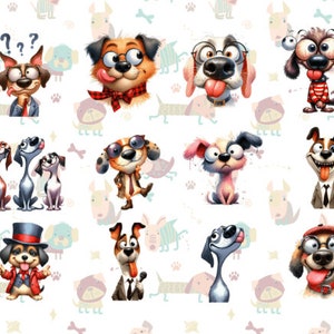Funny and Crazy Dog Clipart Bundle, Dogs PNG, Watercolor Puppy Graphics ...