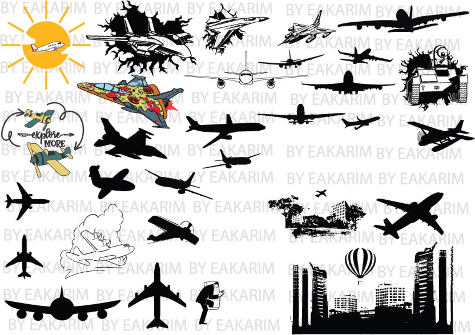 123 AIRPLANES SVG Silhouette Pack Digital Download - Etsy