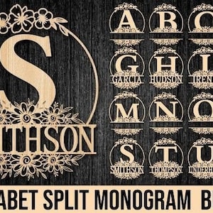 ALPHABET SPLIT MONOGRAM, Laser Cut Letters, Stylish Monogram Svg, Name ...