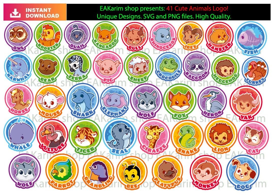 ANIMALS CUTE SVG, Animal Lover Svg, Cartoon, Animals Svg Bundle, Cute ...