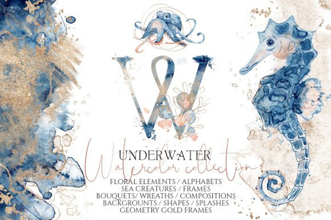 355 Watercolor Sea,ocean Animals Clipart - Watercolor Splashes ...